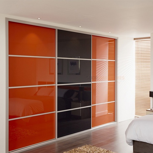 Bedroom closet door by lacquered glass panel