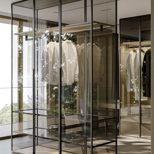 Contemporary glass wardrobe with LED lighting for modern living space ...