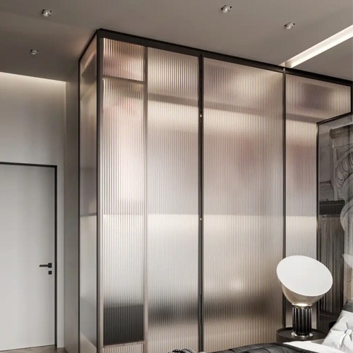 Contemporary glass wardrobe with LED lighting for modern living space ...