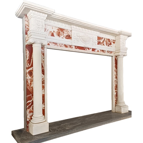 Empire White and Red Marble Fireplace Mantel