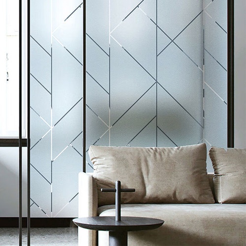 Interior feature wall by frosted glass with desired pattern