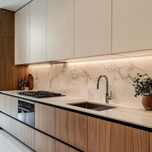 Kitchen backsplash by ceramic enamel frit silk screen printed glass