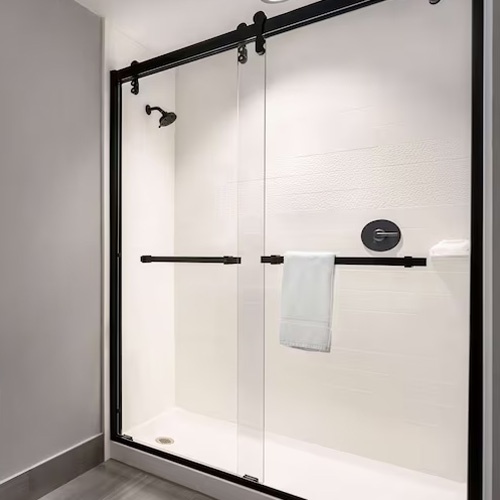 Matte black metal framed glass shower enclosure for Hawthorn Extended ...