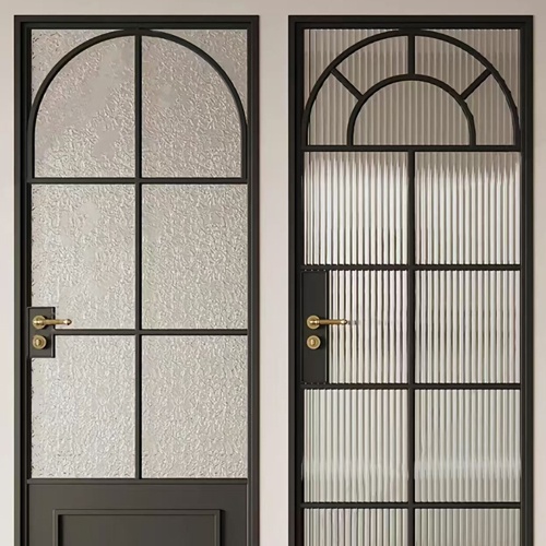 Retro vintage style interior aluminum door with hot melt textured glass ...
