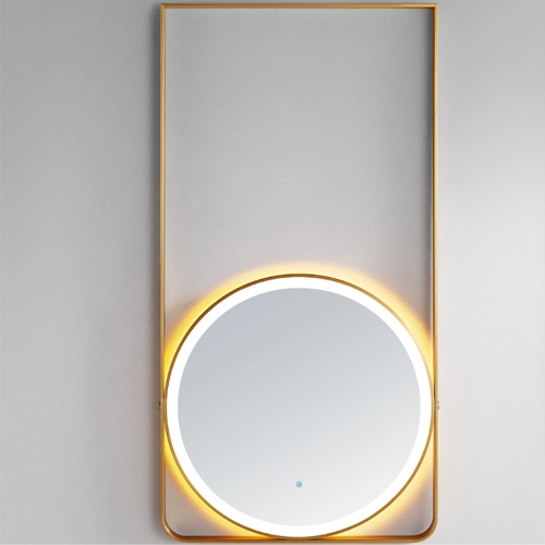 brushed gold stainless steel framed LED lighted mirror