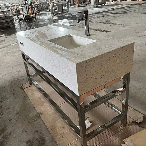 Metal base bath vanity with quartz top, chrome polished stainles steel ...