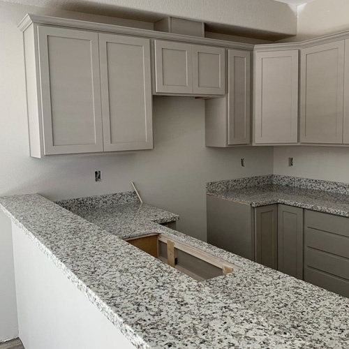 kitchen countertop with economic light grey granite