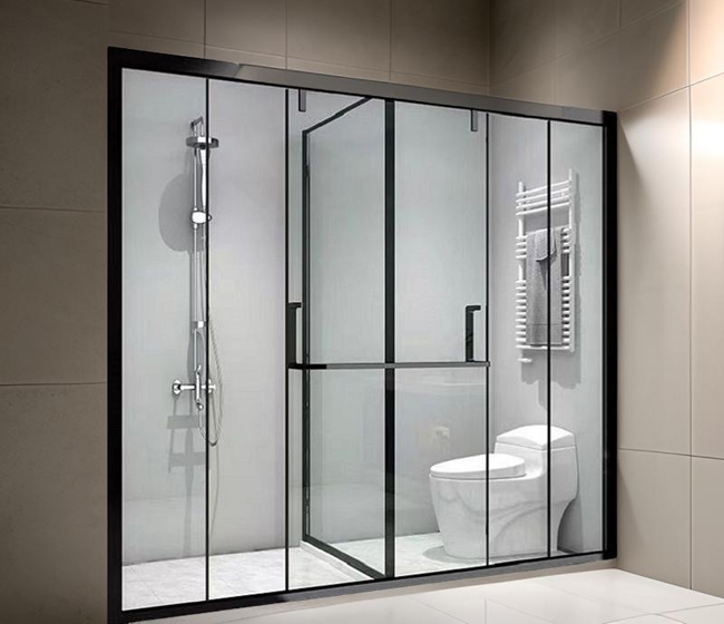 Metal and Glass Bathroom Partition to Divide the Toilet and Shower into Two Separate Space with ...