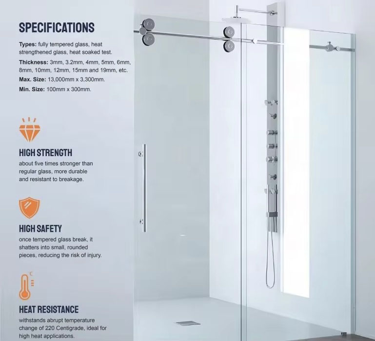 clear tempered glass for shower enclosure