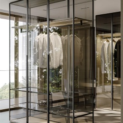 Contemporary glass wardrobe with LED lighting for modern living space ...